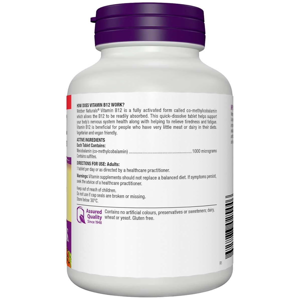 Webber Naturals Vitamin B12 1000mcg Raspberry 100 Sublingual Tabs