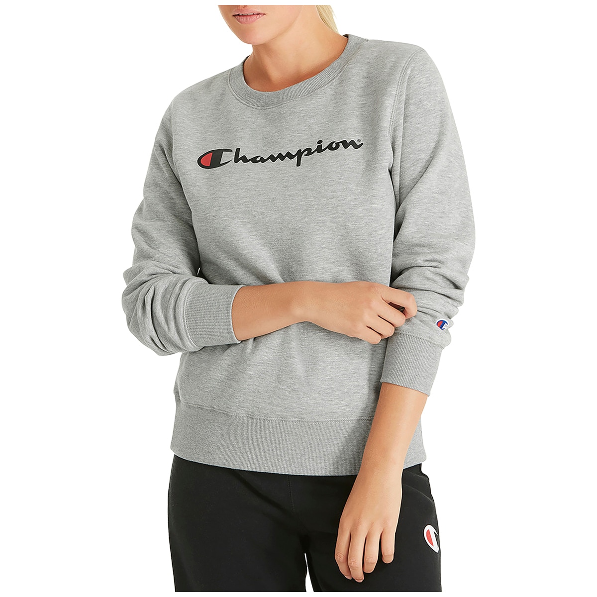 Champion Women's Script Crew Jumper Oxford Heather | Cost...