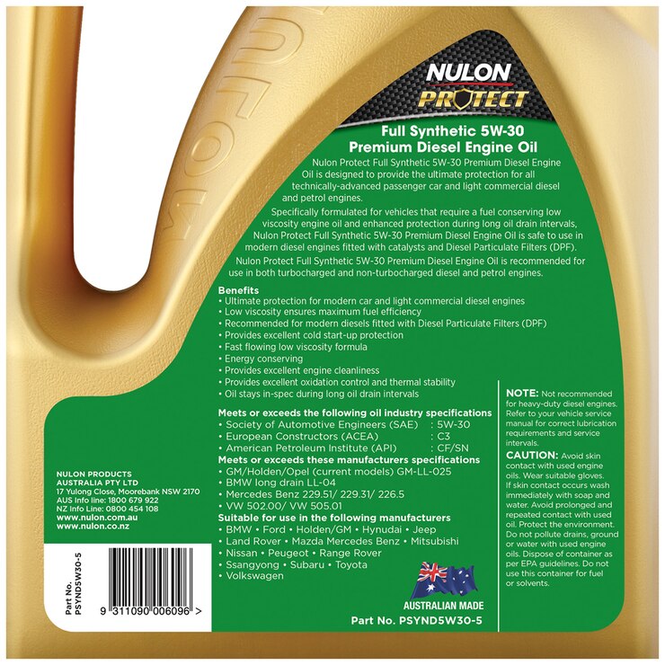 Nulon Protect Full Synthetic 5W-30 Diesel Engine Oil | Costco Australia